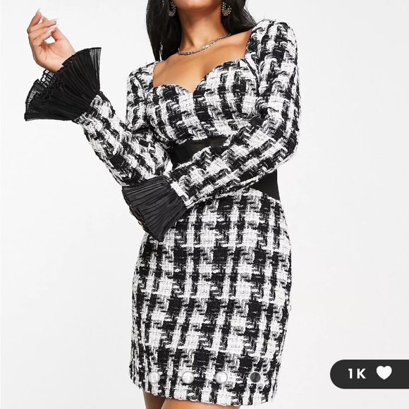 ASOS | Dresses | Nwt Asos Luxe Boucle Sweetheart Neck Corsetted Mini Dress In Black And White ...